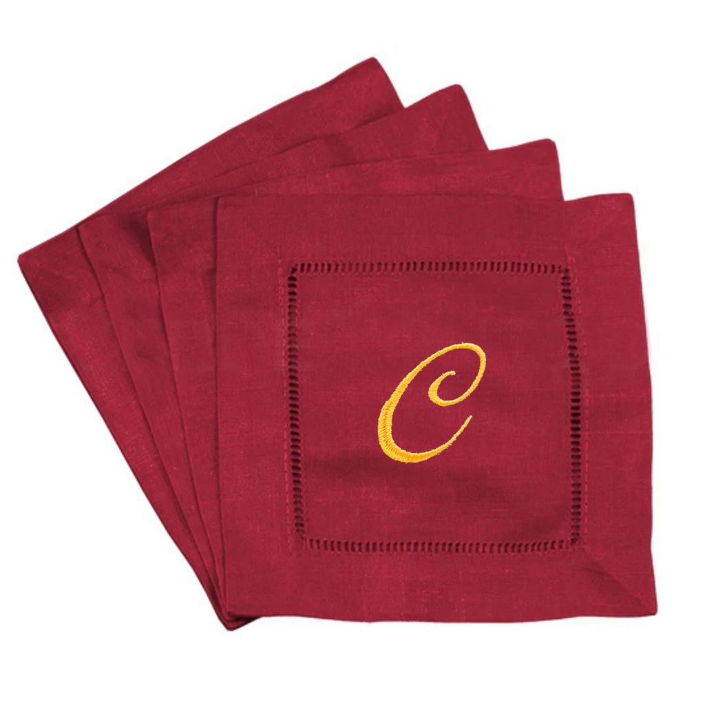 Red Cocktail Napkins (set of 4), napkin, monogrammed by Initially London